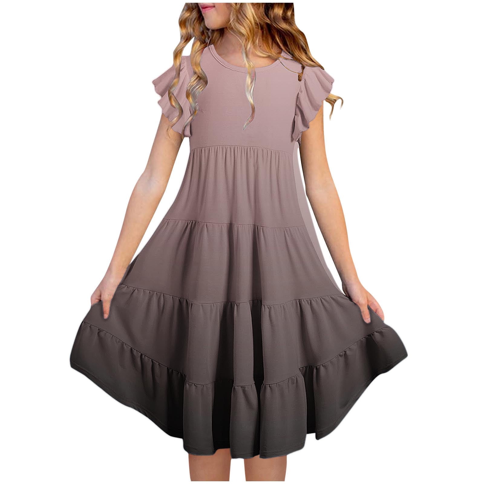 Edvintorg Girls' Dresses Fashion Gradient Printing Short Sleeve Ruffle ...