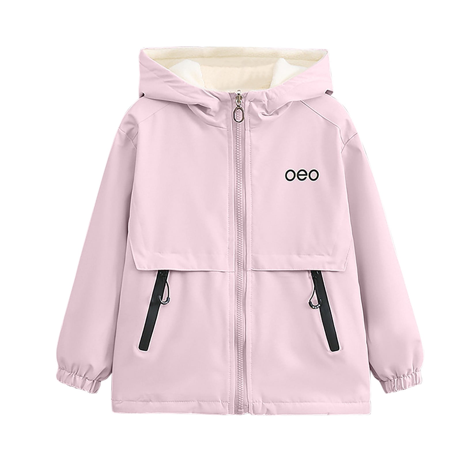Edvintorg Girls Rain Jacket Solid Color Long Sleeve Fleece Hooded ...