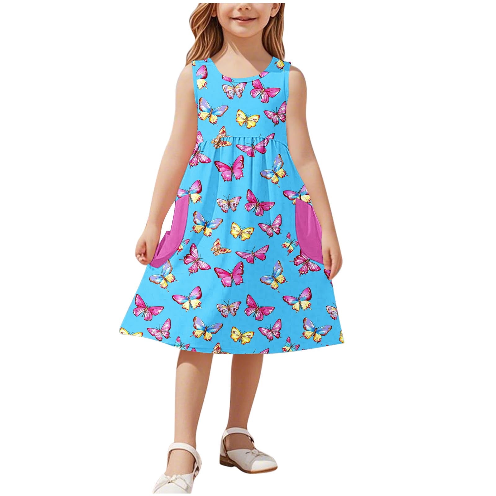 Edvintorg Girls Sundress Summer Sleeveless Round Neck Stretchy Dress ...