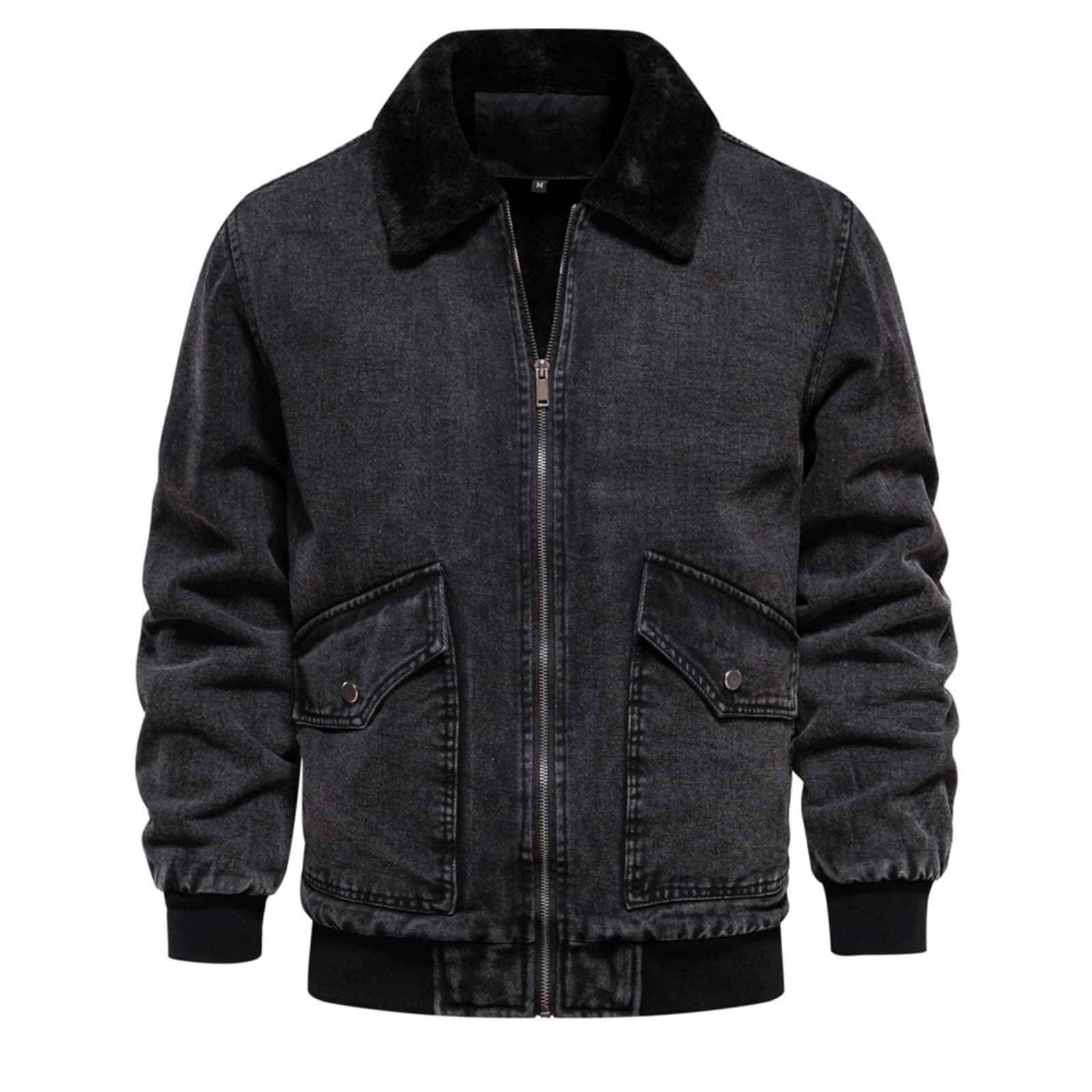 Edvintorg Jackets for Men Fashion Plush Denim Jacket Casual Washed ...