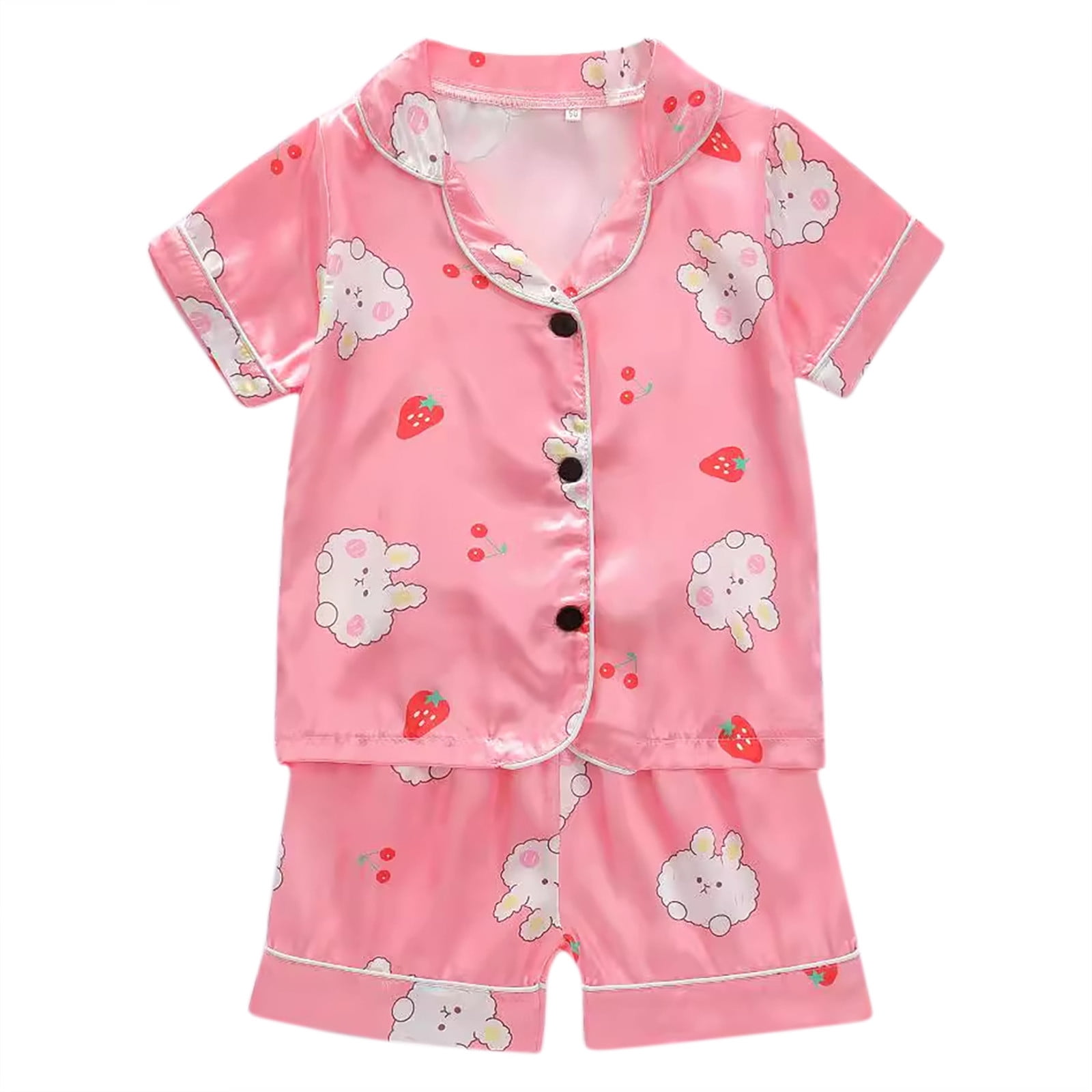 Edvintorg Kids Pajamas Girls Summer Satin Printed Short Sleeve Button ...
