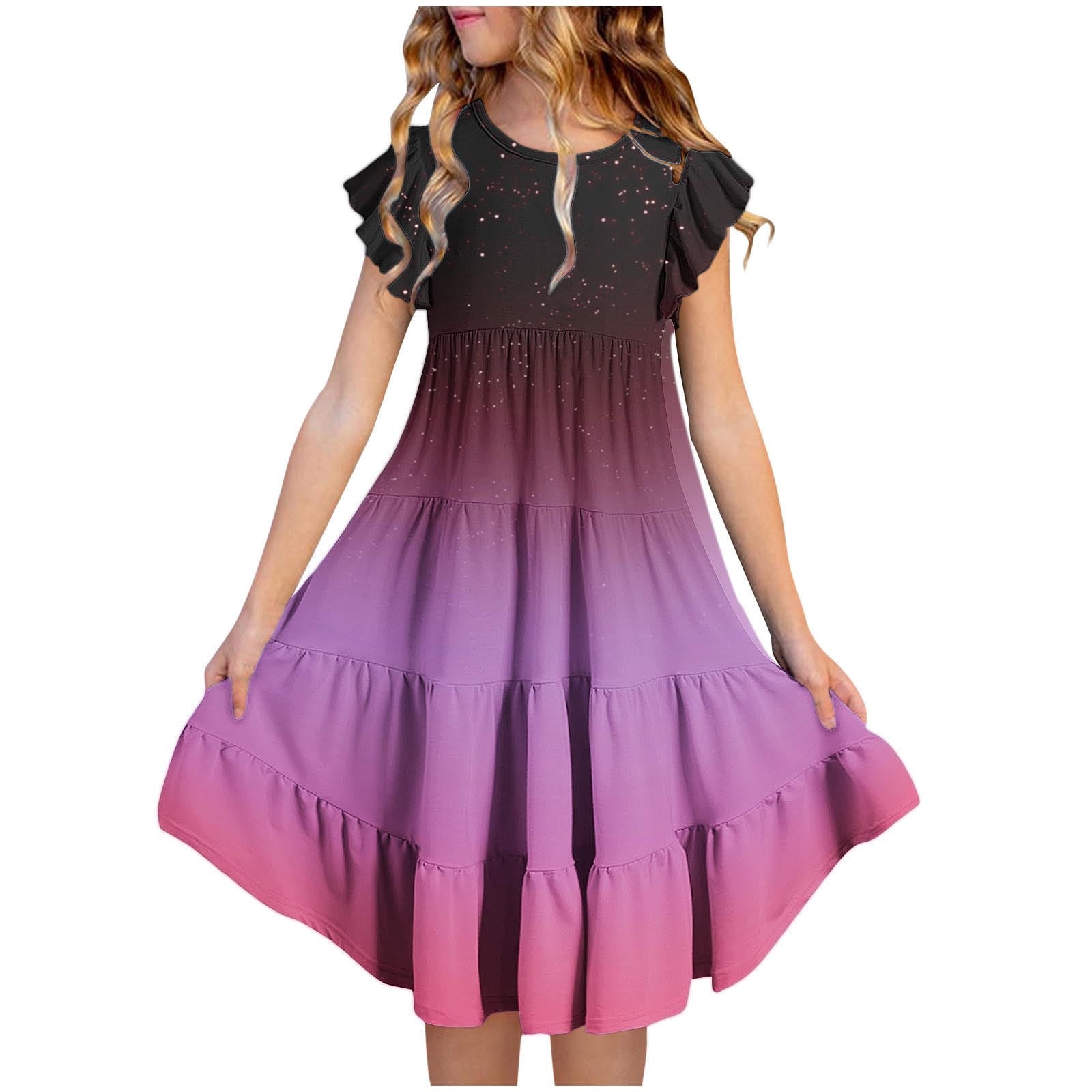 Edvintorg Little Girl Dresses Summer Fashion Gradient Printing Short ...