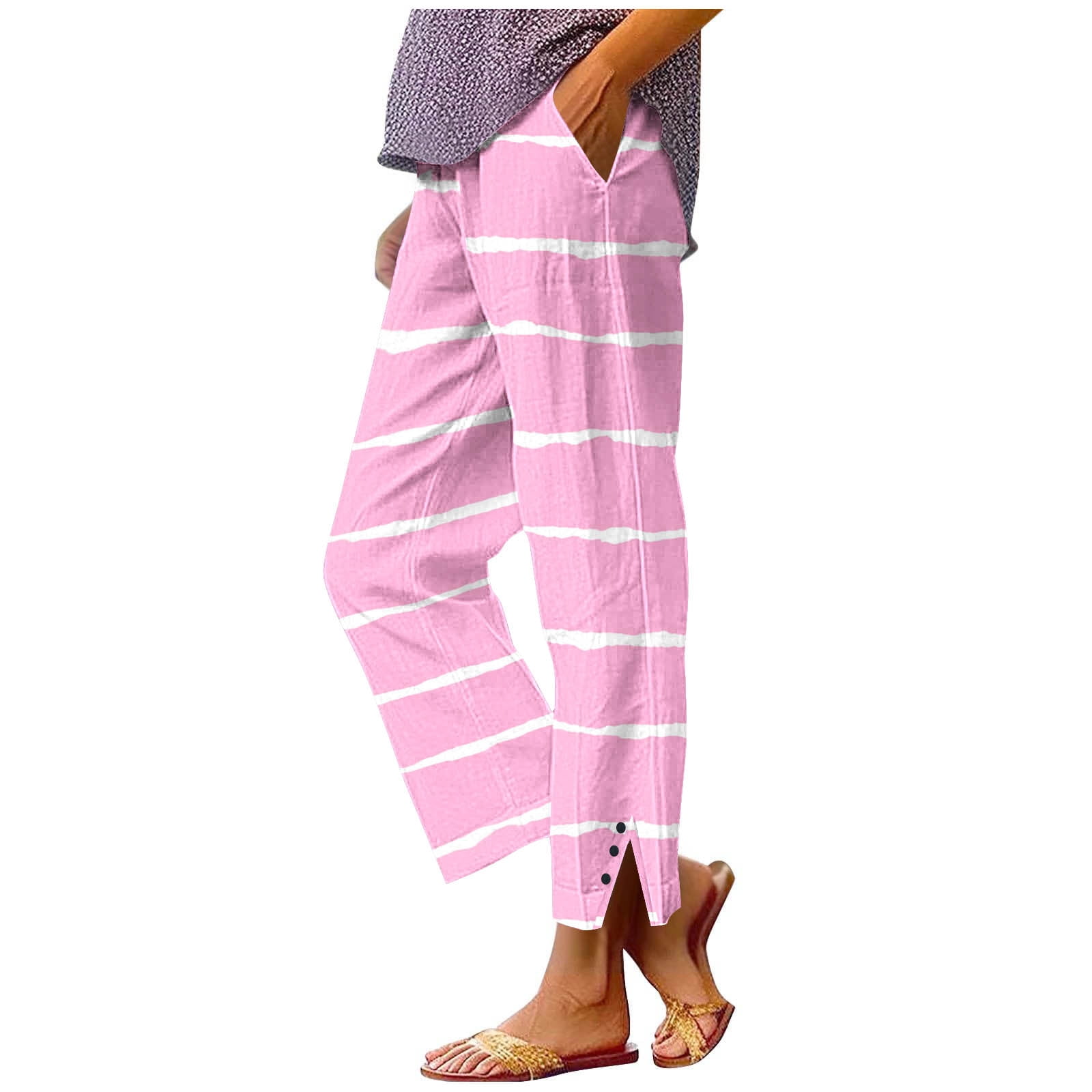 Edvintorg Lounge Pants Women Fashion Striped Print Elastic Waist Casual ...