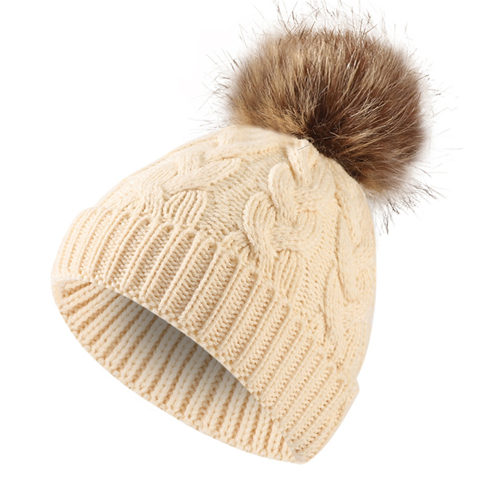 Edvintorg New Girls Boys Kids Winter Beanie Gradient Knit Hat Warm Knit Thick Ski Cap With Fluff ...