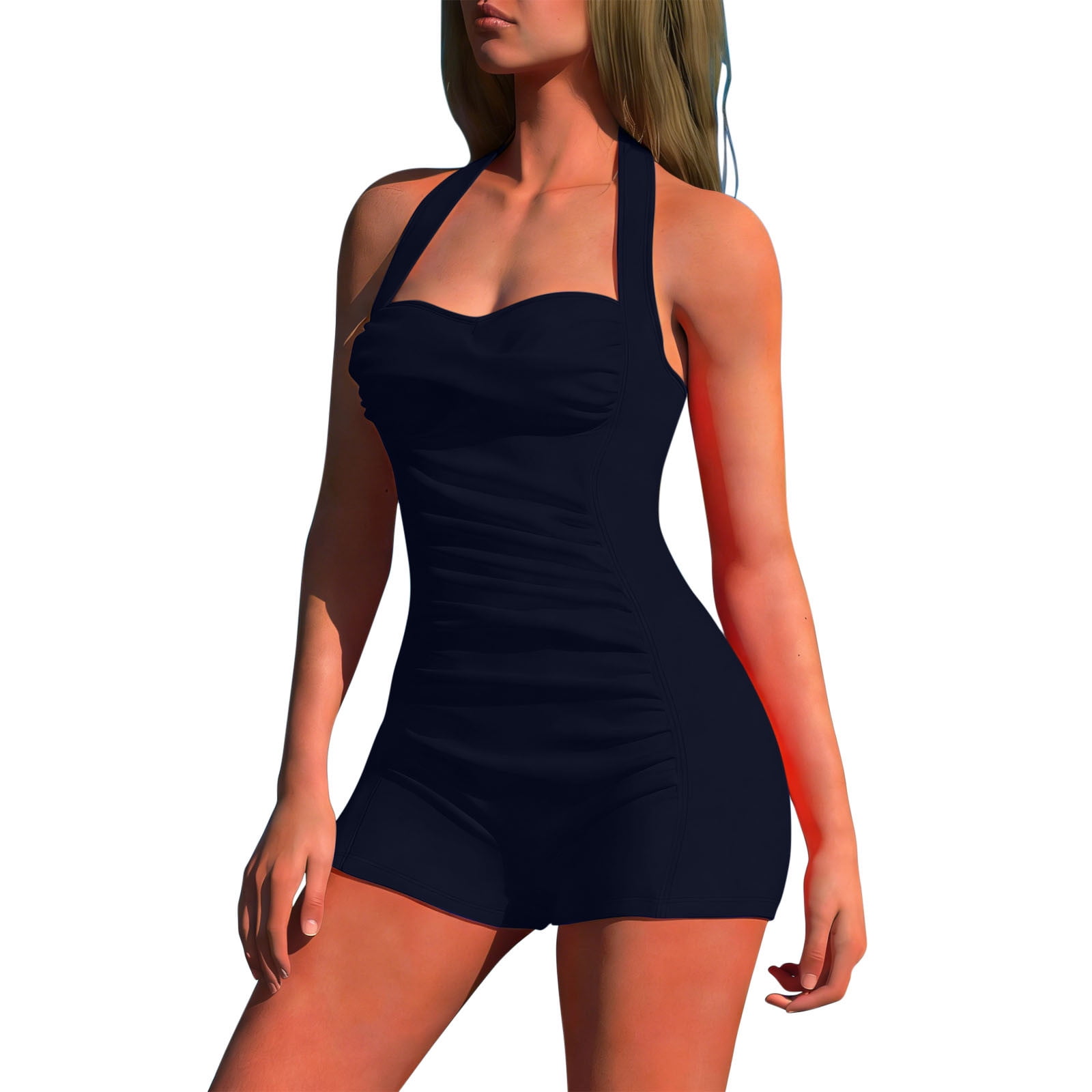 Edvintorg One Piece Swimsuit Women Halter Backless Ruched Tummy Control ...