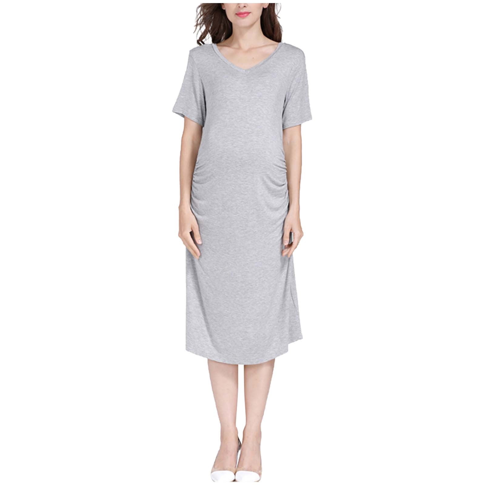 Edvintorg Pregnancy Dress V Neck Short Sleeve Casual Side Ruched ...