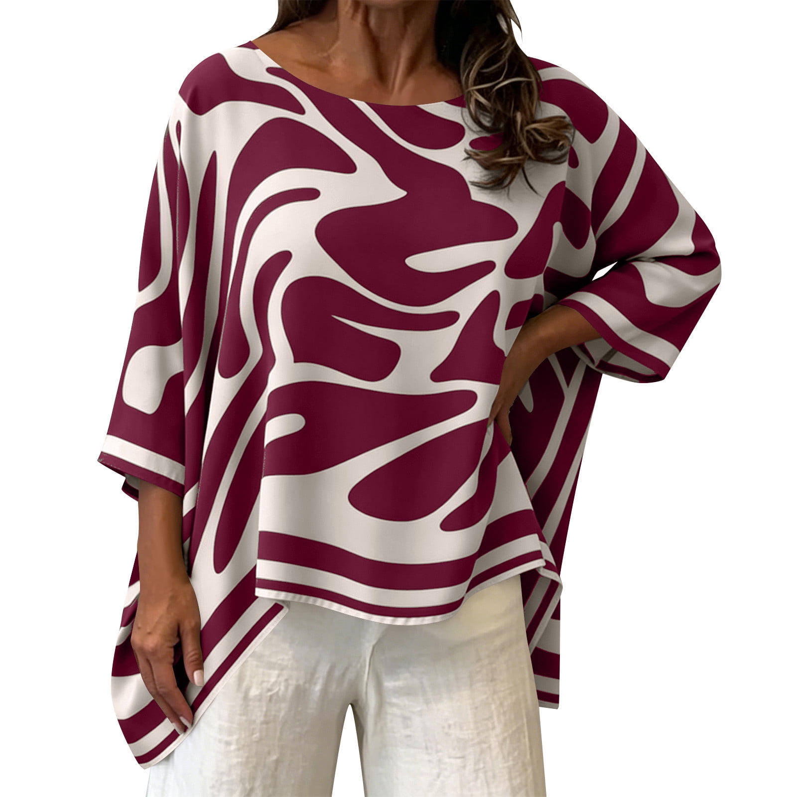 Edvintorg Shirts for Women Plus Size Fashion Printed 3/4 Dolman Sleeve ...