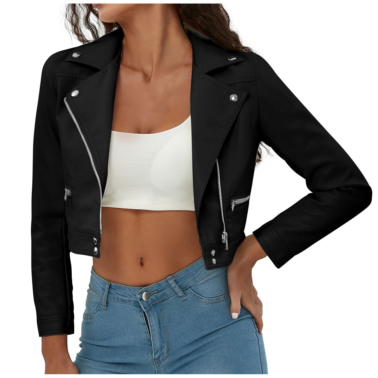 Edvintorg Streetwear Leather Jacket Women Casual Cropped Coat Long ...
