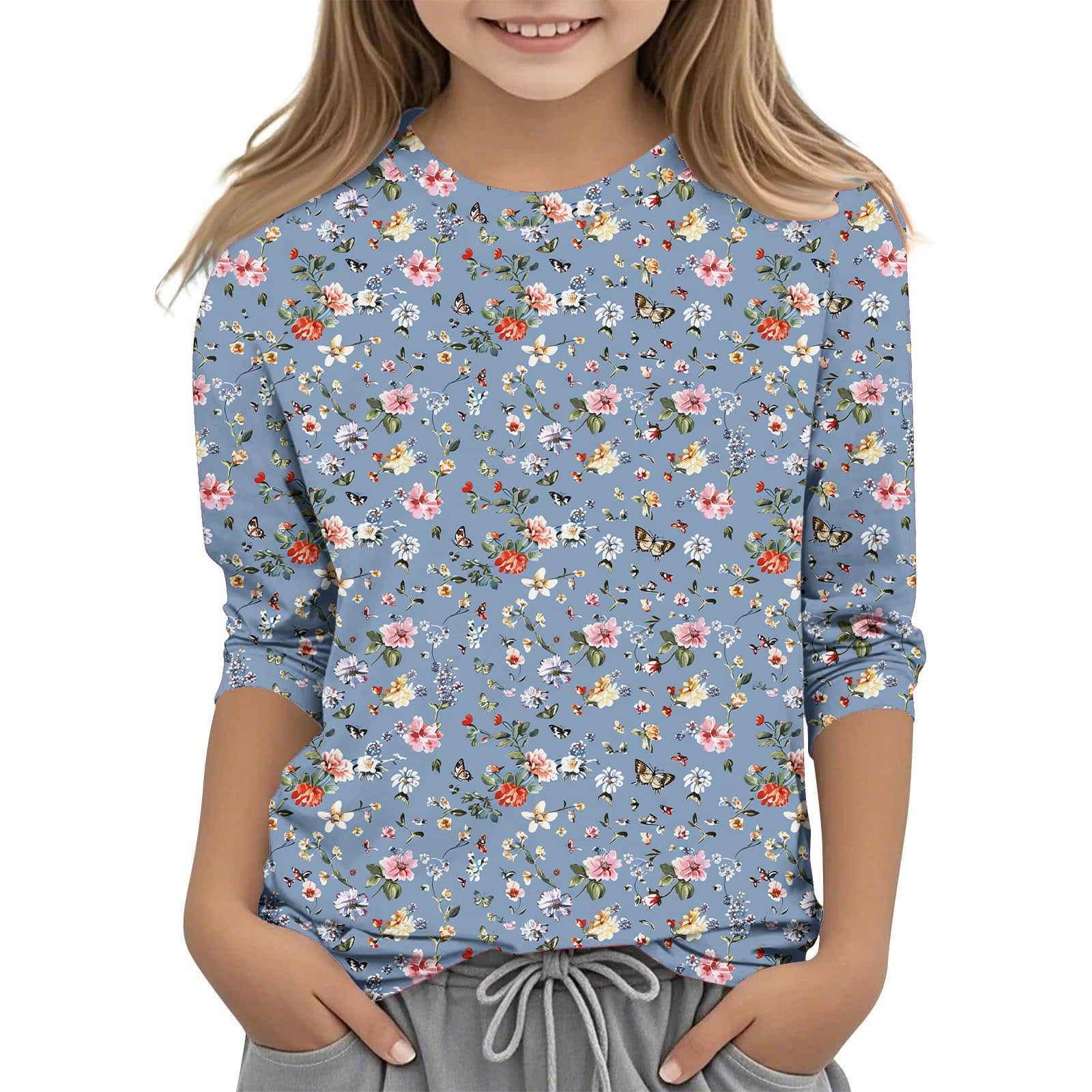 Edvintorg Summer Casual Crewneck Shirts for Girls Cute Printed 3/4 ...
