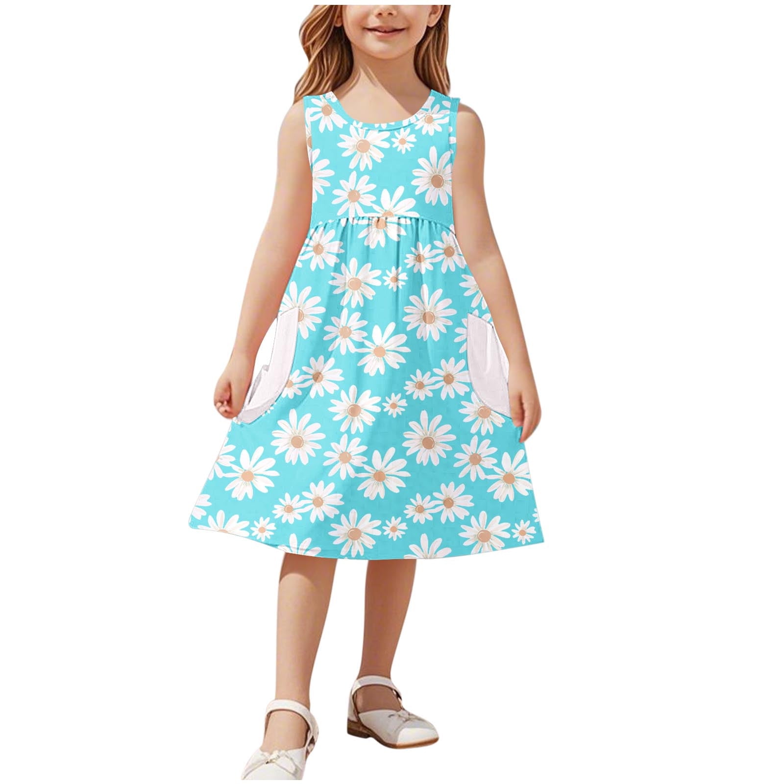Edvintorg Summer Floral Dresses for Girls Sleeveless Round Neck ...