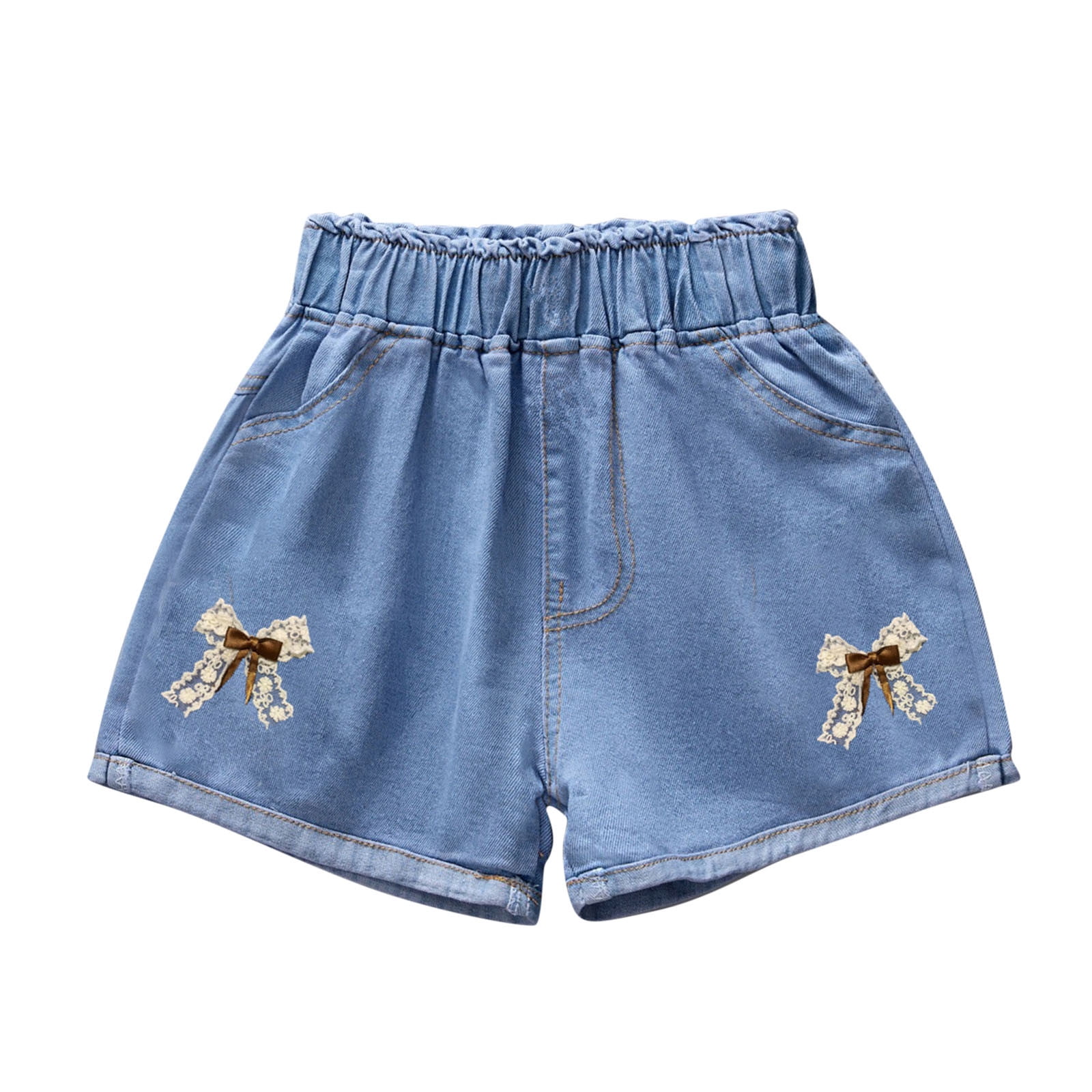 Edvintorg Summer Girls Jeans Shorts Cute Bow Printing Casaul Elastic ...