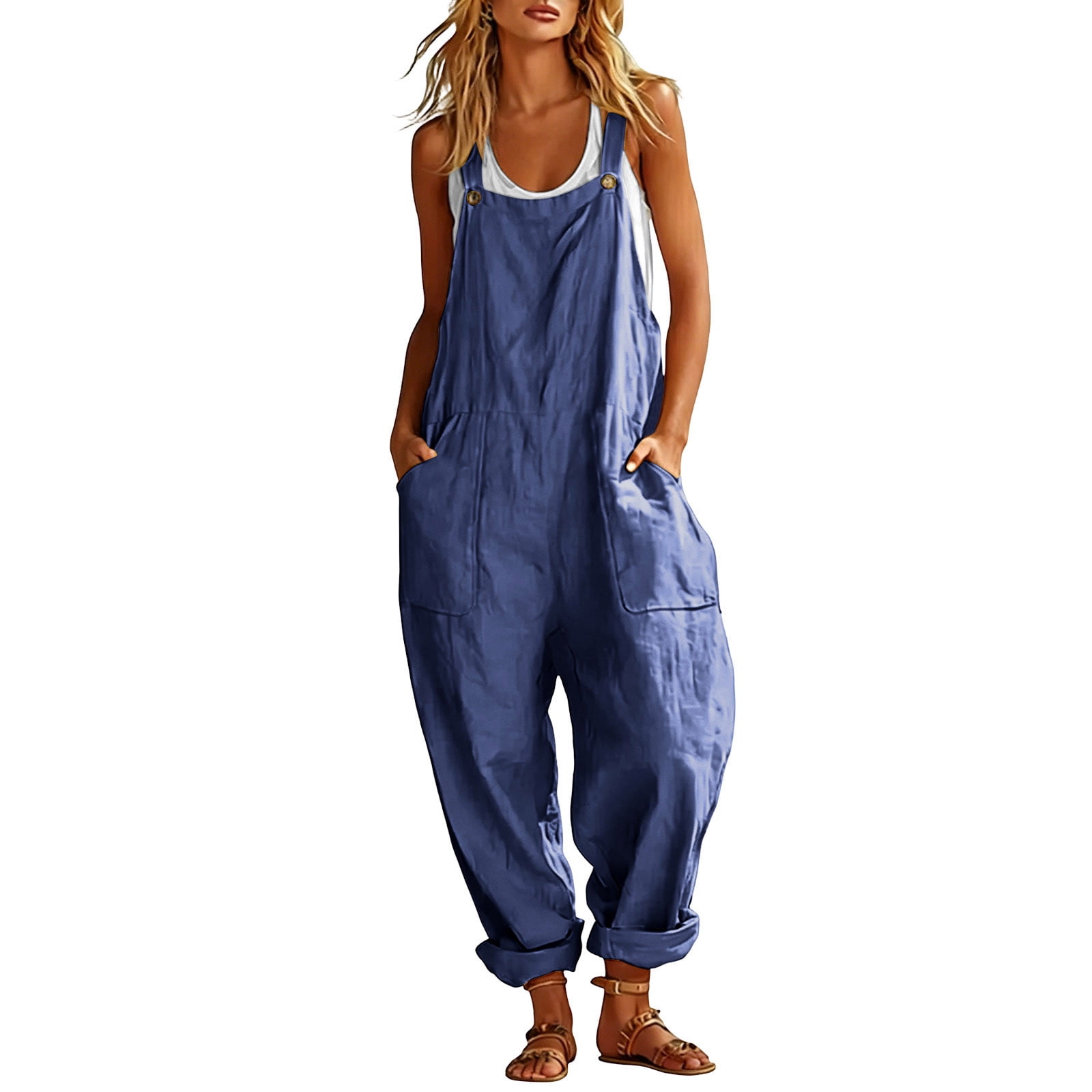 Edvintorg Summer Jumpsuits for Women Sleeveless Casual Loose Tank Cargo ...