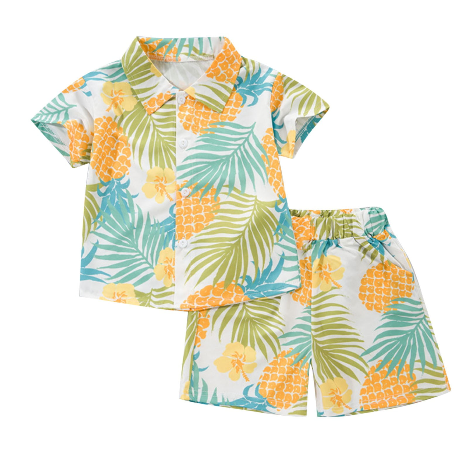 Edvintorg Toddler Kids Boys 2 Piece Outfits Hawaiian Shorts Sets Button ...
