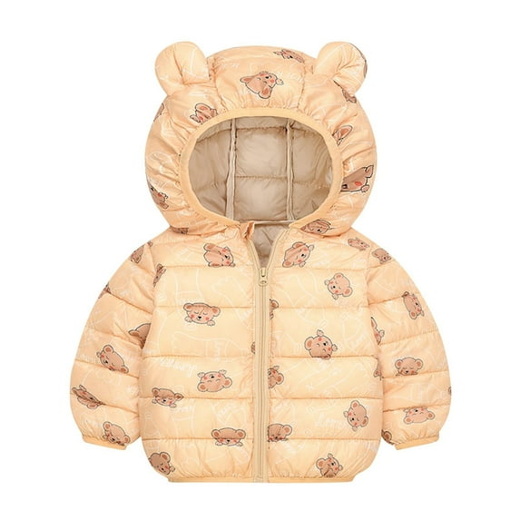 Edvintorg Toddler Winter Coat Long Sleeve Cute Cartoons Printed Bear Ears Hooded Cotton Padded ...
