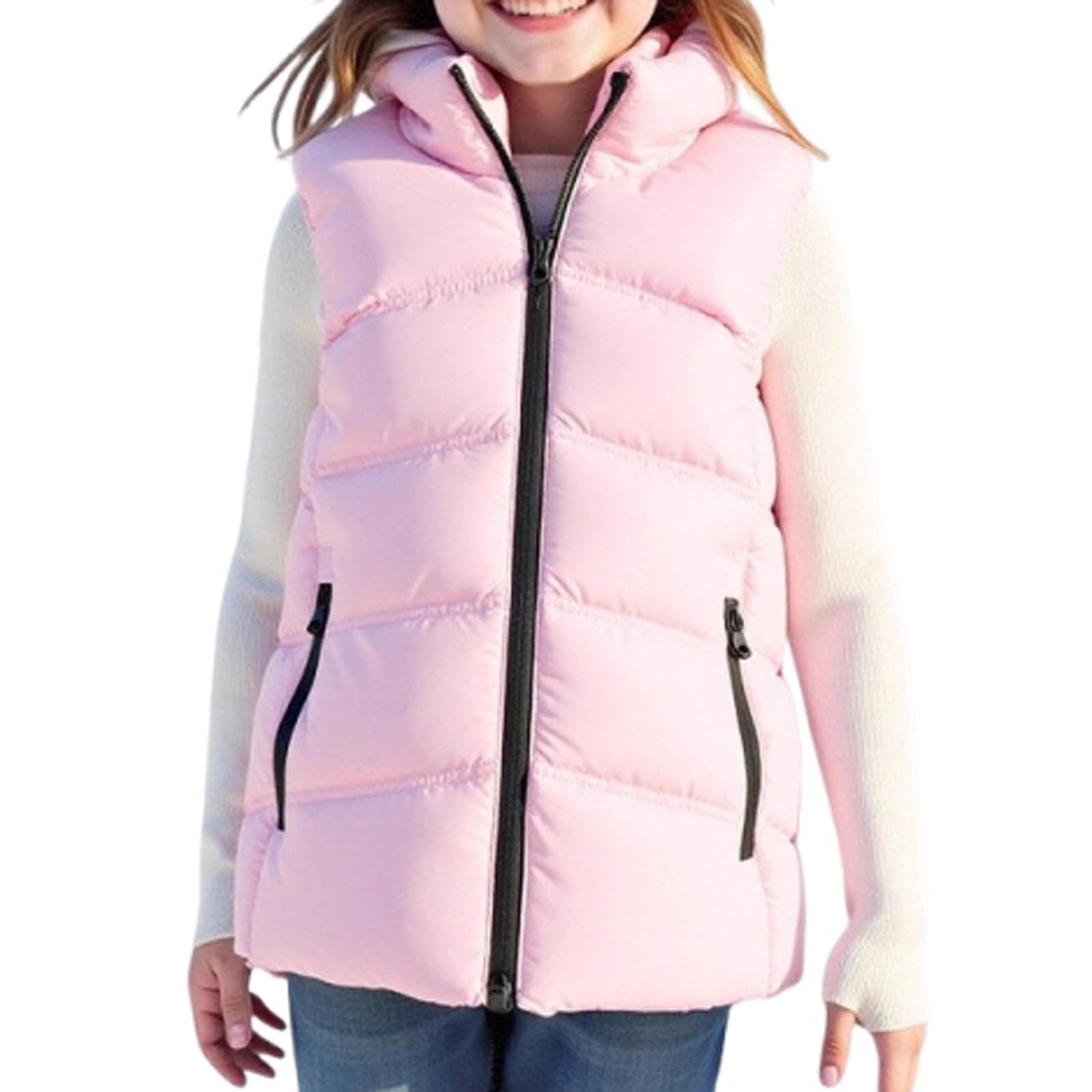 Edvintorg Vest for Kids Solid Color Sleeveless Hooded Thickened Mid Length Down Jacket Waistcoat ...