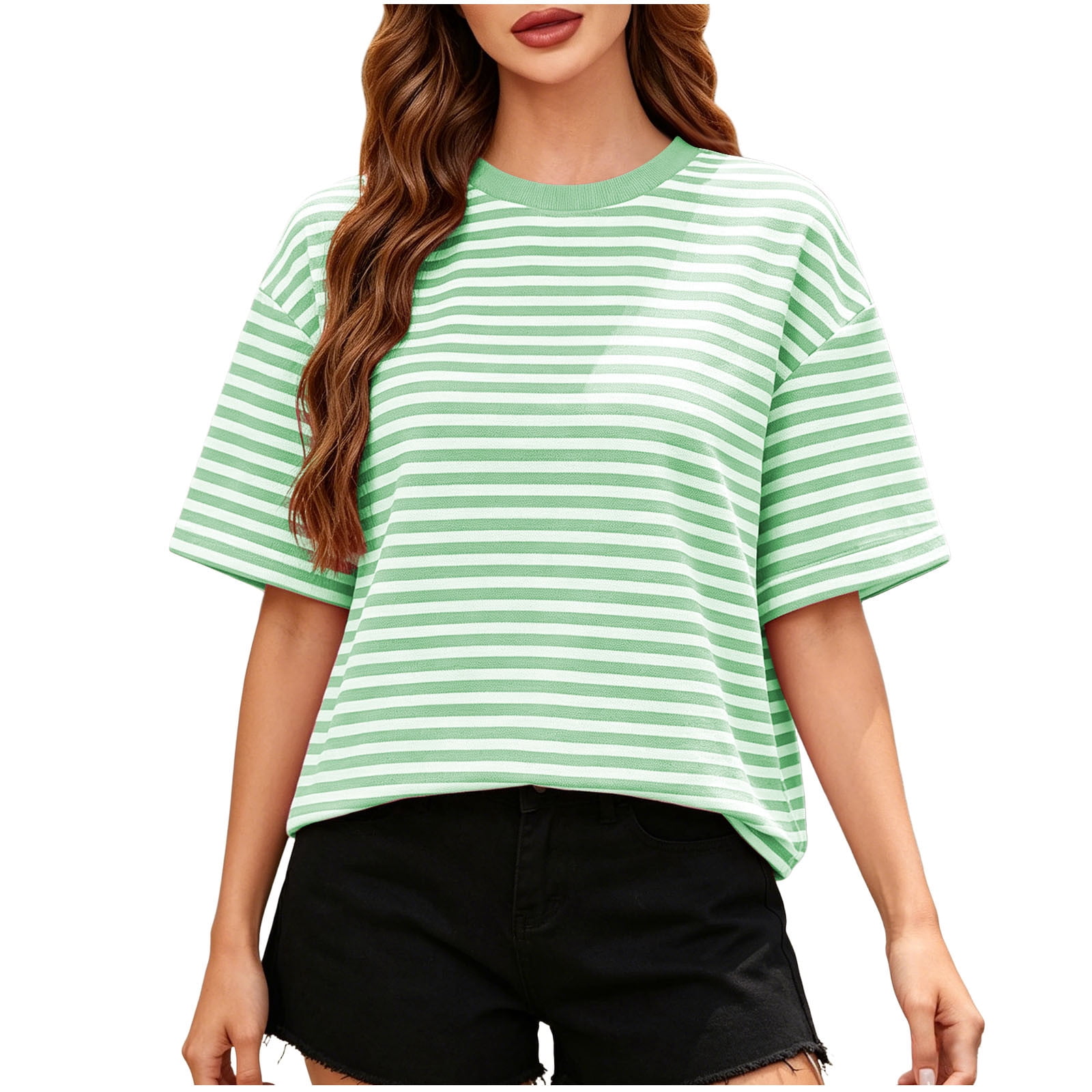 Edvintorg Women’S Tops Striped Short Sleeve Crew Neck Open Back Loose ...