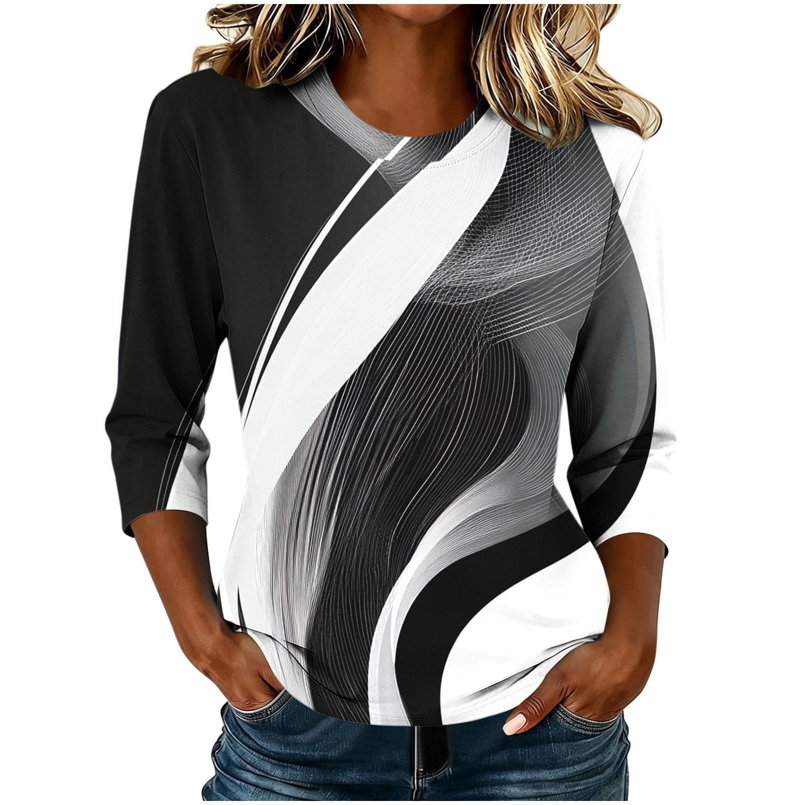 Edvintorg Women Shirt Crew Neck Loose Casual Pullover Top Fashion ...