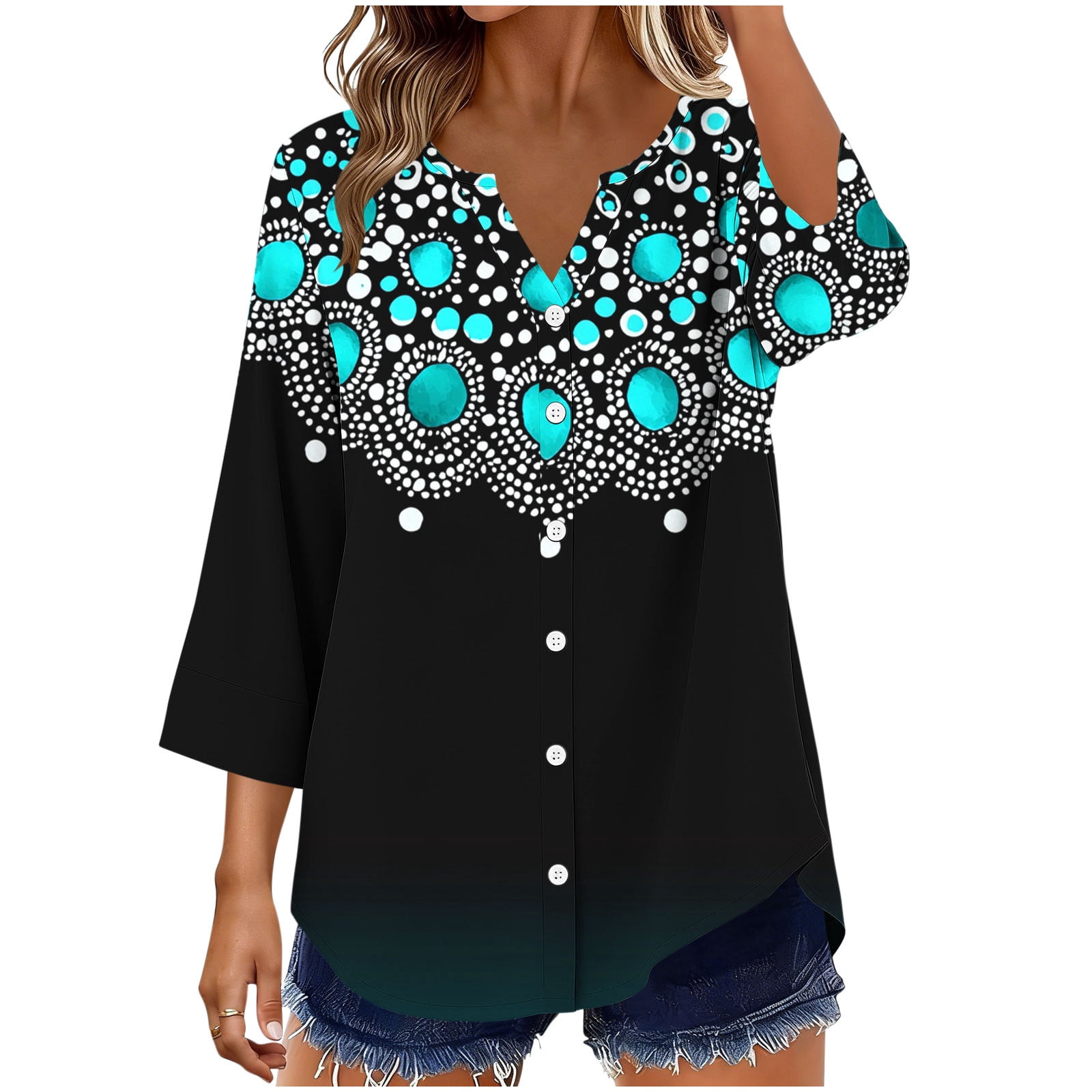 Edvintorg Women 's Blouses Dressy Casual V Neck Summer Tops Printed ...