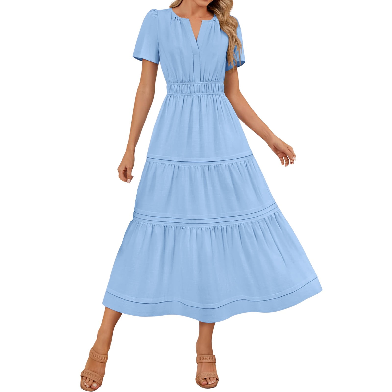 Edvintorg Women's Dresses Fashion Solid Color V-Neck Short Sleeve ...