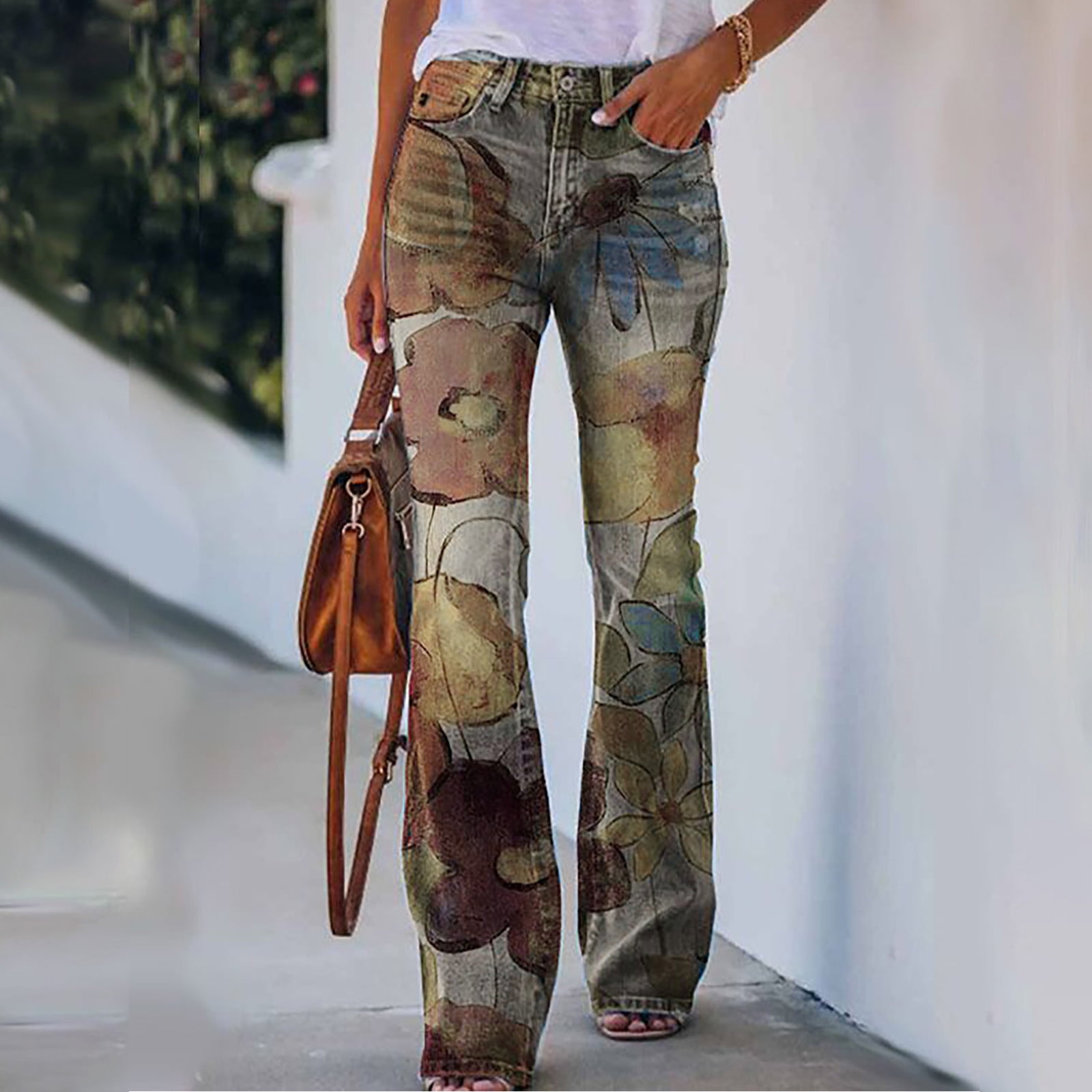 Edvintorg Women's Plus Size Jeans Pants Vintage Floral Printed High ...