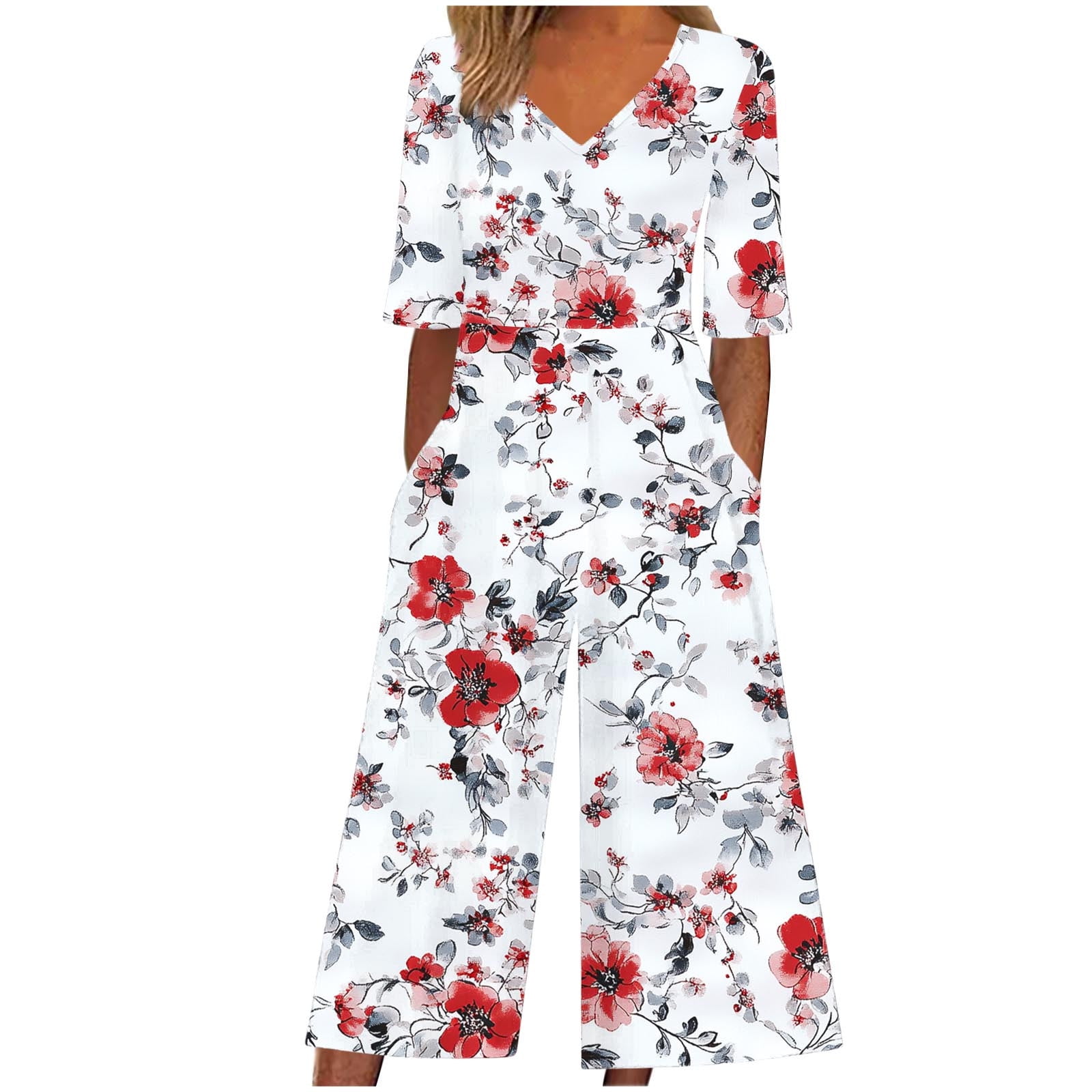 Edvintorg Women's Summer Jumpsuits Vintage Floral Printed Casual Short ...