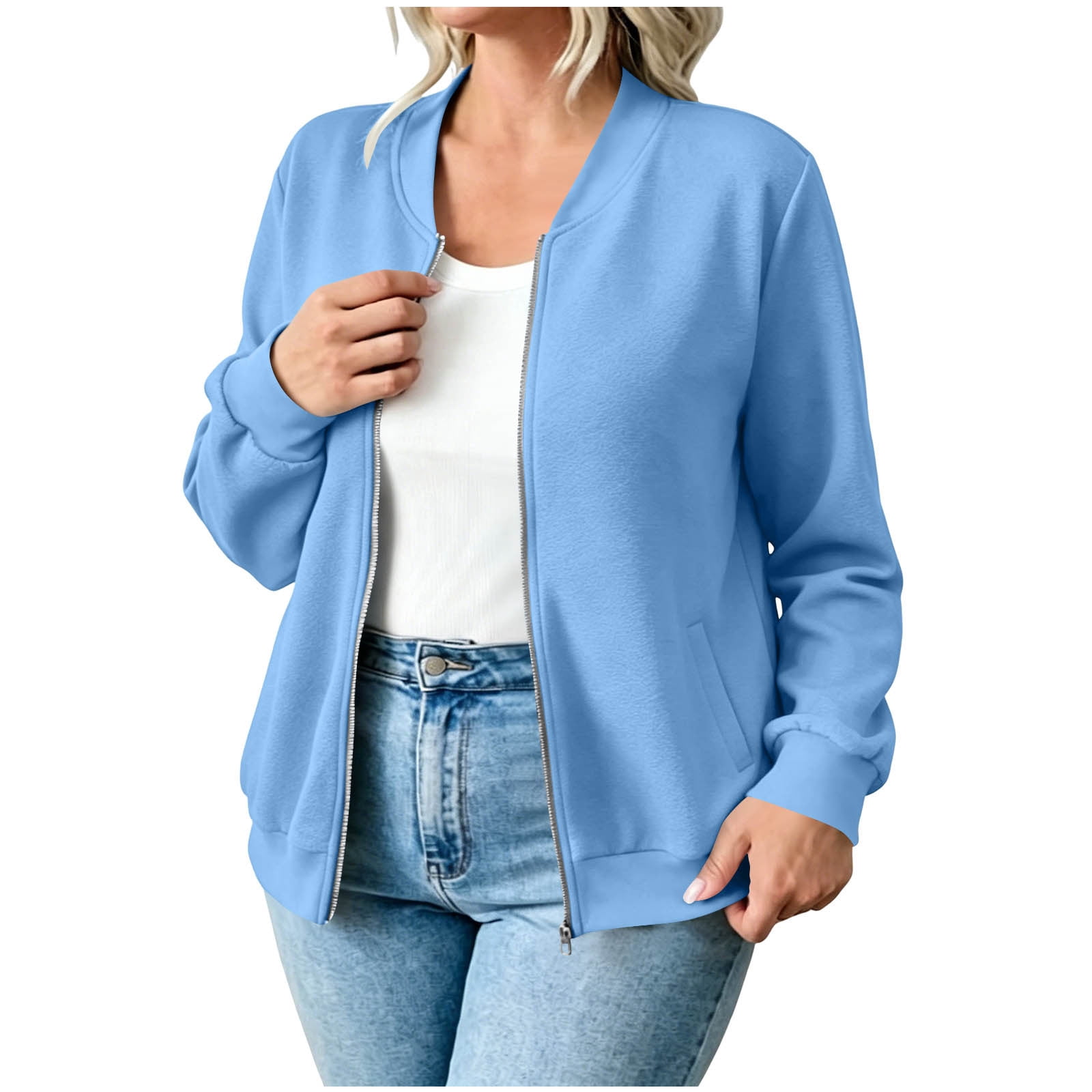 Edvintorg Women's Sweatshirt Crew Neck Long Sleeve Casual Loose Zip Up ...
