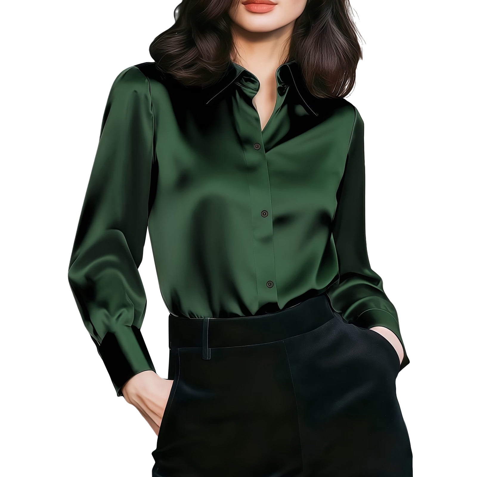 Edvintorg Womens Business Casual Tops Fashion Satin Loose Long Sleeve ...