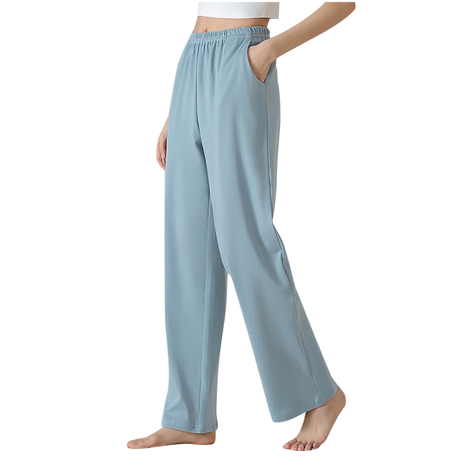 Edvintorg Womens Pajama Pants Fashion Solid Color Casual Loose Elastic Waist Cotton Pj Pants ...