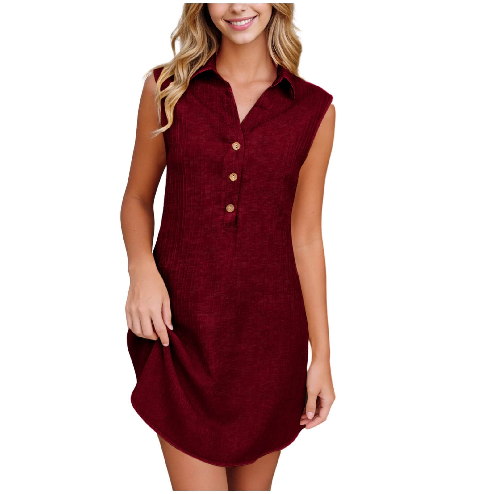 Edvintorg Womens Summer Dresses Sleeveless Button Down Collared Casual ...