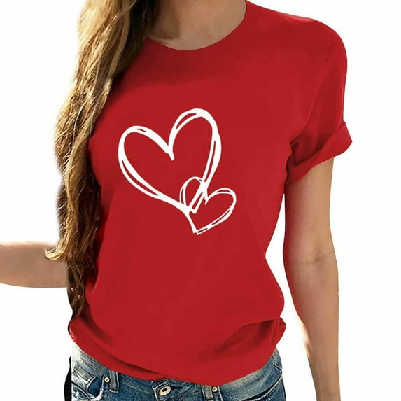 Edvintorg Womens Summer Tops 2026 Valentine's Day Heart Printed Round ...