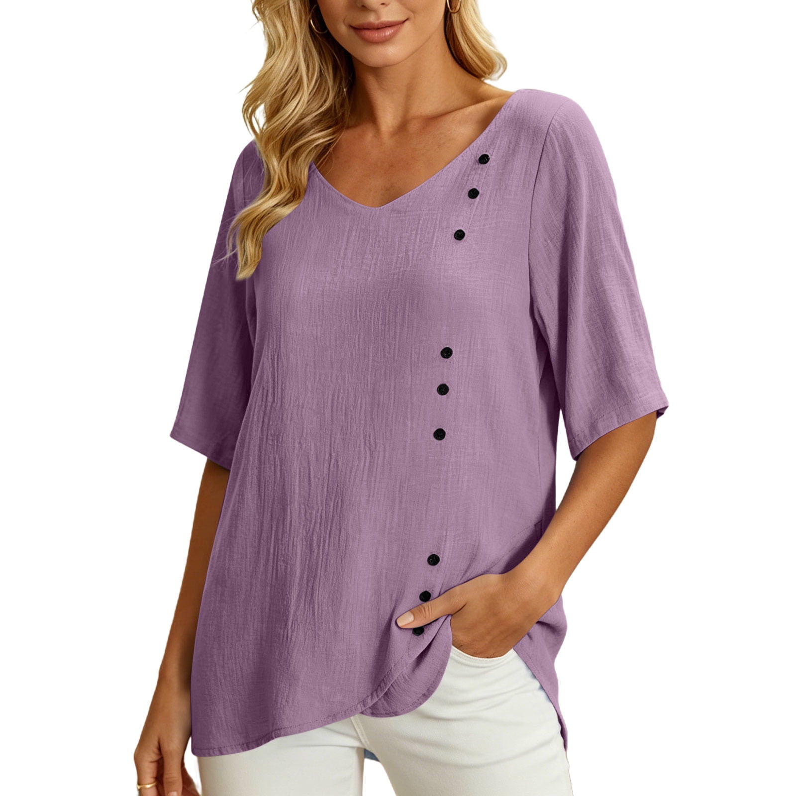 Edvintorg Womens Tops Trendy Loose Lightweight V Neck Short Sleeve ...