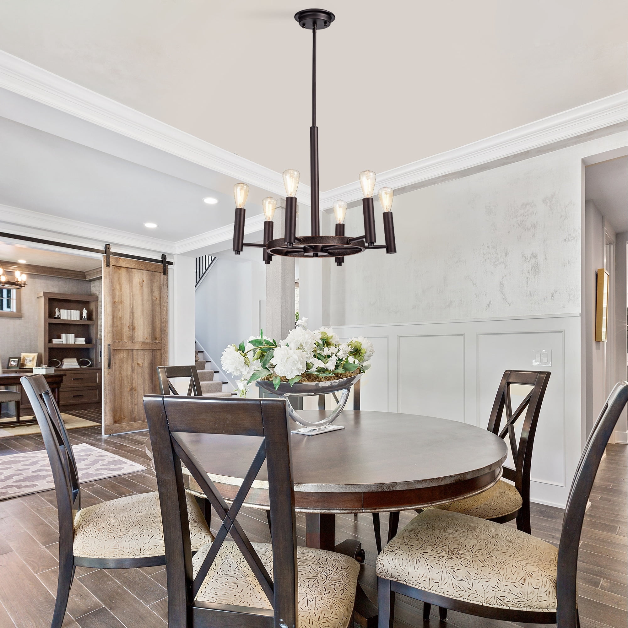Edvivi Lighting 6-Light Antique Copper Wagon Wheel Chandelier Ceiling ...