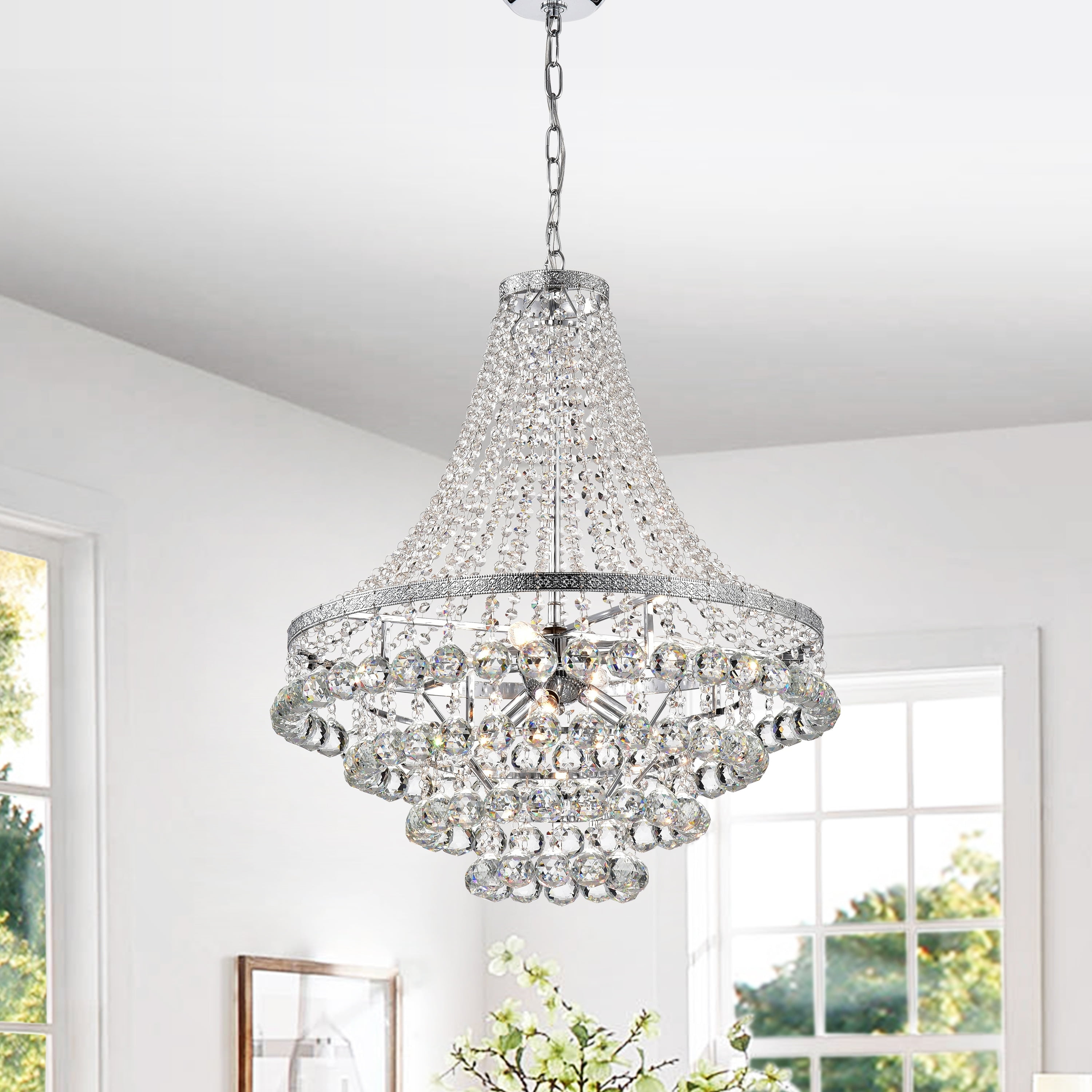 Edvivi Lighting Chrome 7-Light Empire Four Tier Chandelier with Crystal ...