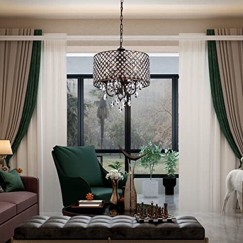 Edvivi Marya Drum Crystal Chandelier, 4 Lights Glam Lighting Fixture ...