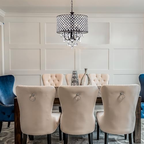 Edvivi Marya Drum Crystal Chandelier, 4 Lights Glam Lighting Fixture ...