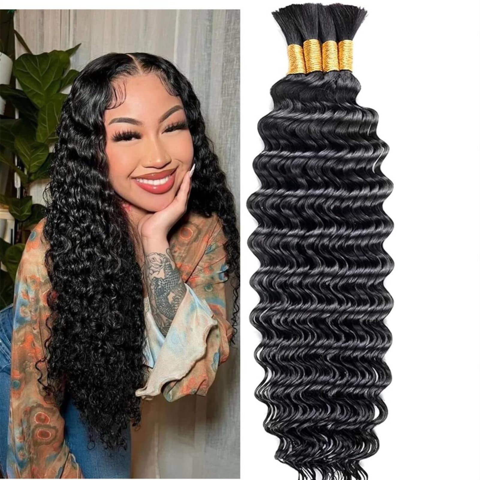 Edwad Human Braiding Hair for Boho Braids 100g 22 Inch Deep Wave Bulk Human Hair Curly Boho Wet ...