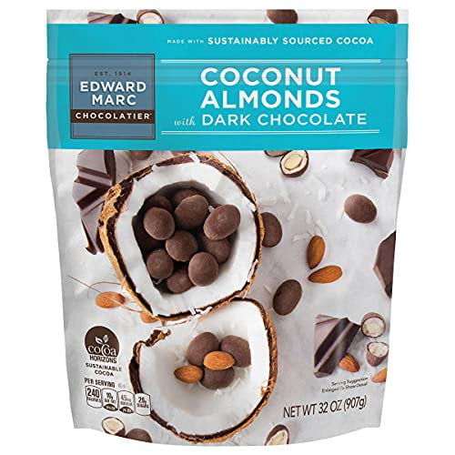 Edward Marc Chocolatier Handcrafted Dark Chocolate Coconut Almonds, 32 ...