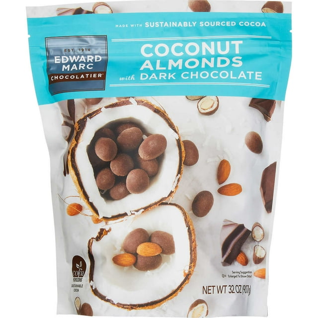 Edward Marc Chocolatier Coconut Almonds with Dark Chocolate 32 oz ...