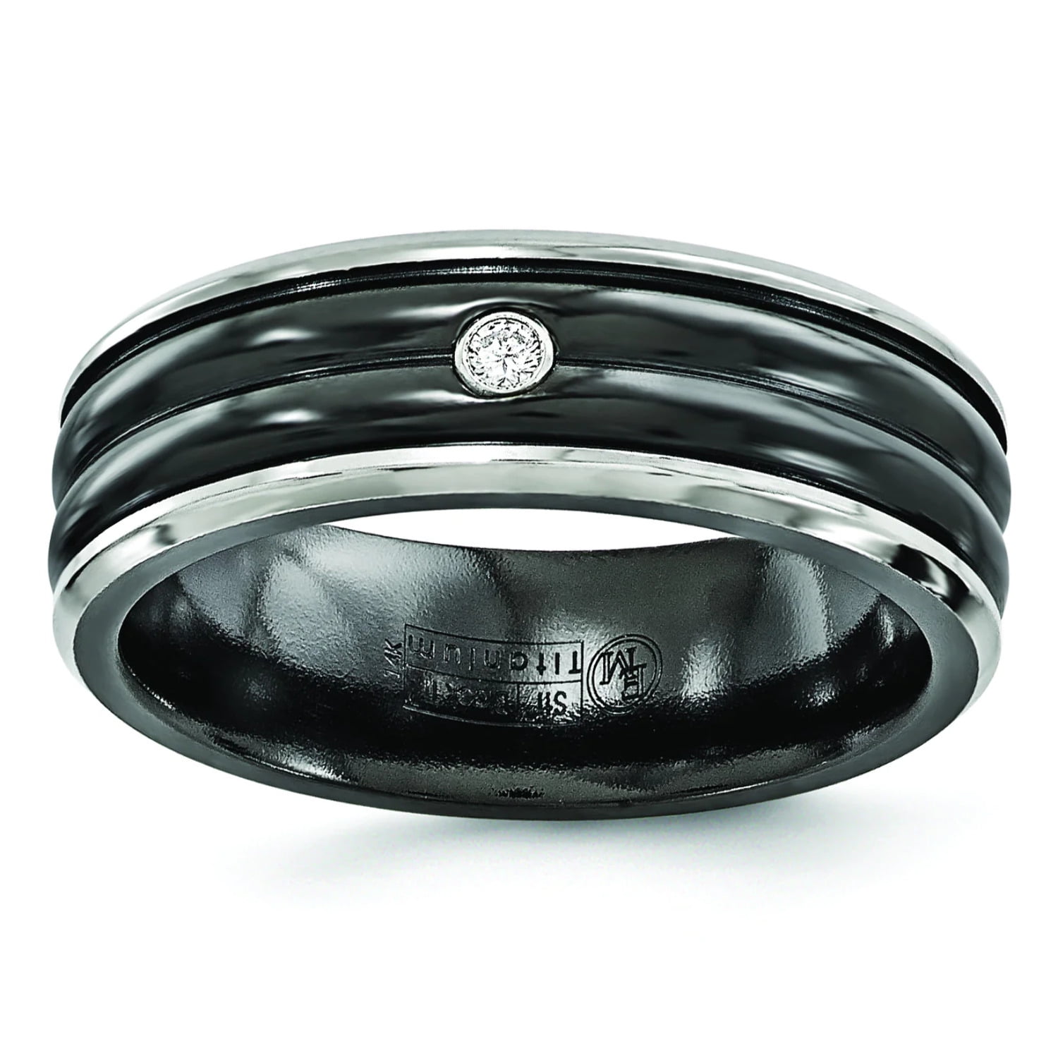 Edward Mirell Black Ti .03ct Dia w/Sterling Silver Bezel 7mm Band ...