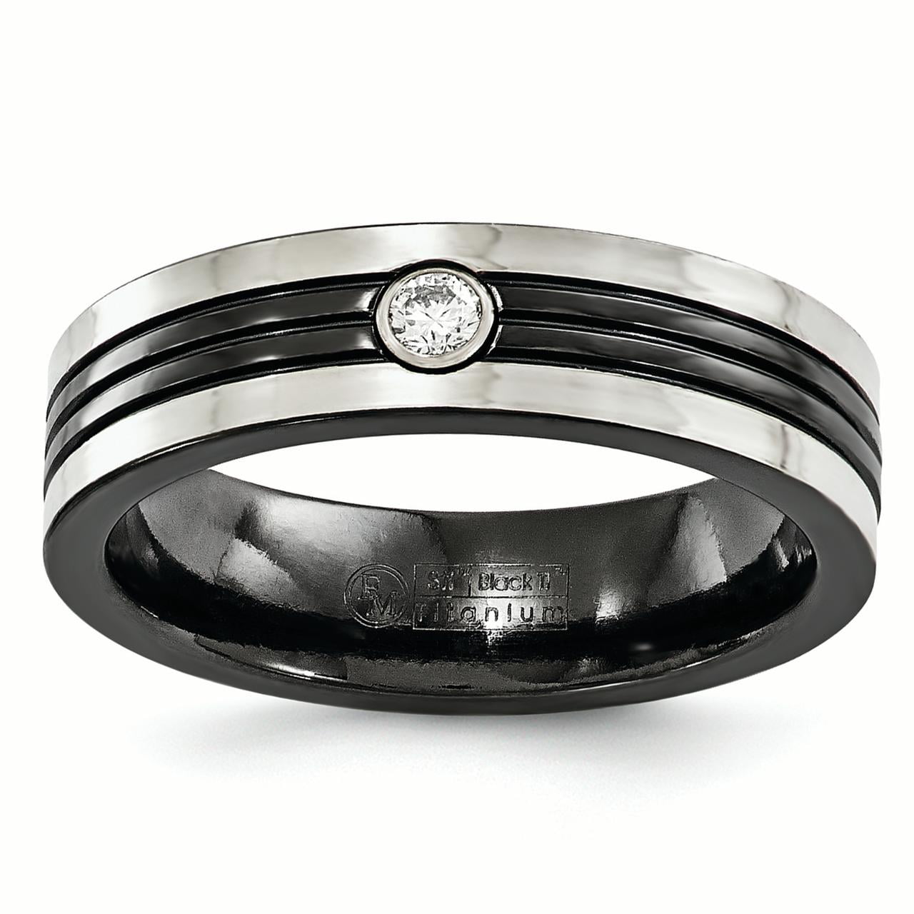 Edward Mirell Black Ti with Grey Titanium Edge 1/10 carat Diamond with ...