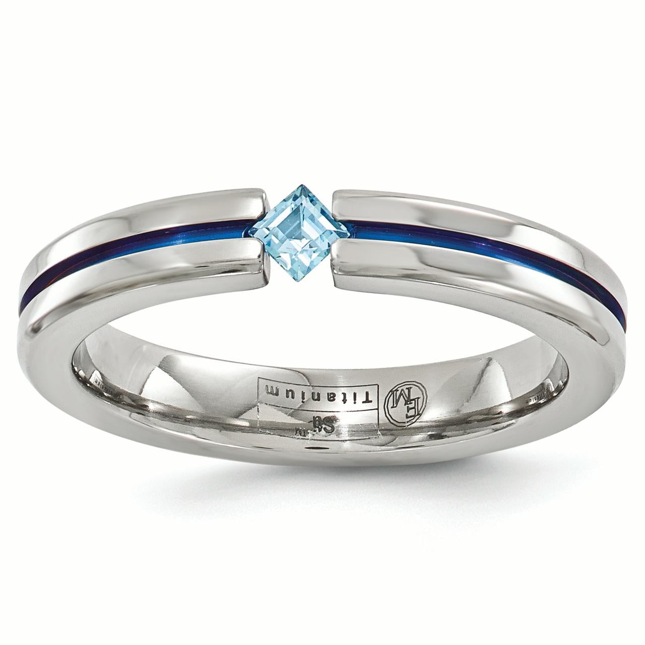 Edward Mirell Titanium Blue Topaz and Blue Anodized 4mm Band EMR168 ...