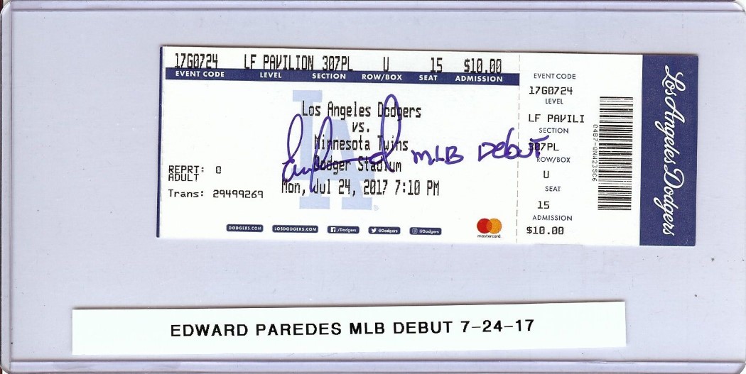 Edward Paredes Signed Autographed Ticket Dodgers "MLB Debut" 7-24-17 ...