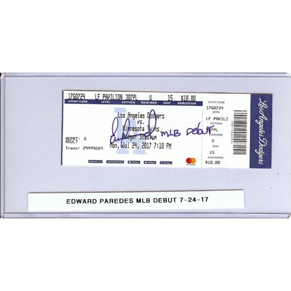Edward Paredes Signed Autographed Ticket Dodgers "MLB Debut" 7-24-17 ...