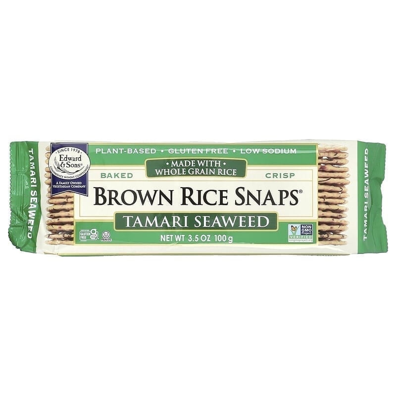 Edward & Sons, Baked Whole Grain Brown Rice Snaps, Tamari Seaweed, 3.5 ...