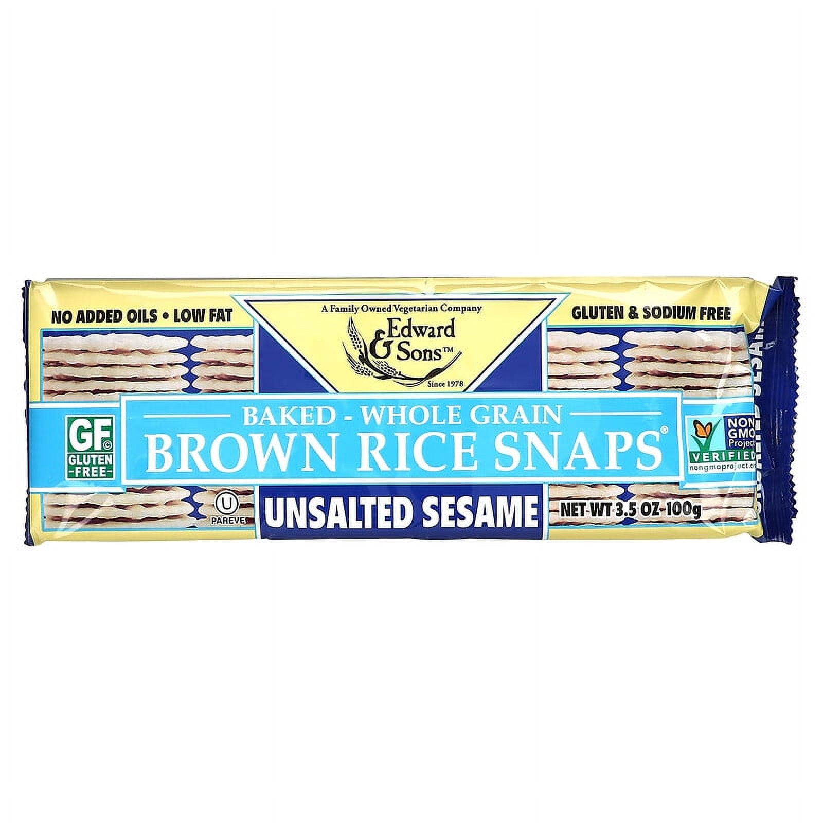 Edward & Sons Baked Whole Grain Brown Rice Snaps Unsalted Sesame 3.5 oz ...