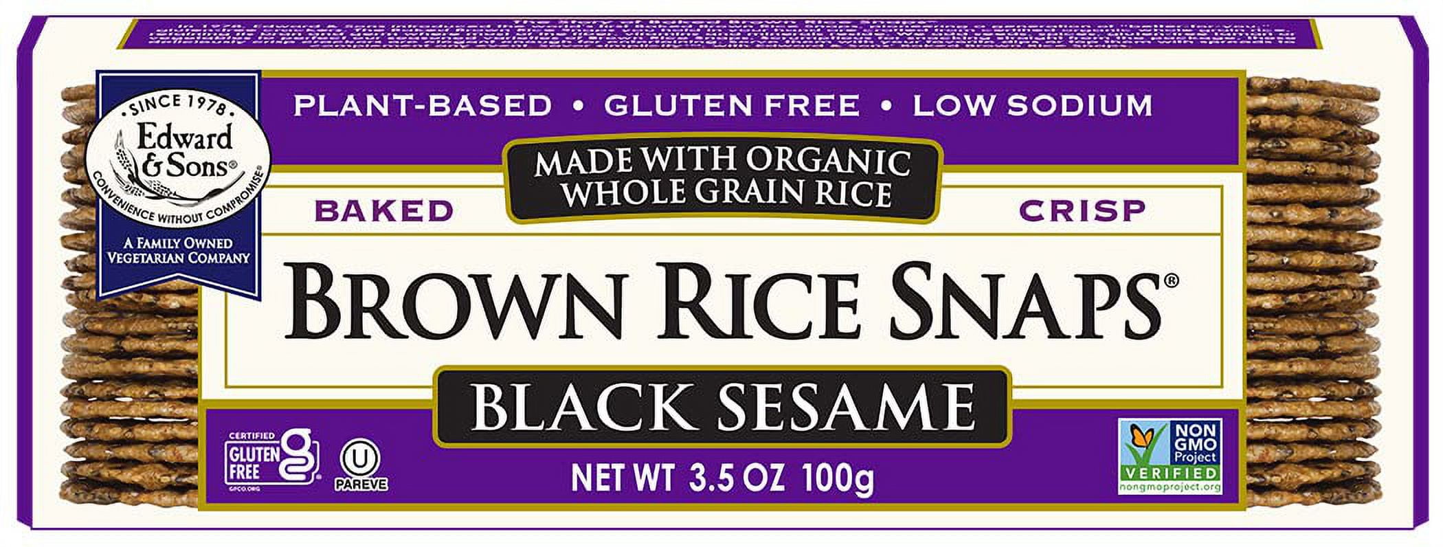 Edward & Sons Brown Rice Snaps, Black Sesame w/ Organic Brown Rice, 3.5 ...