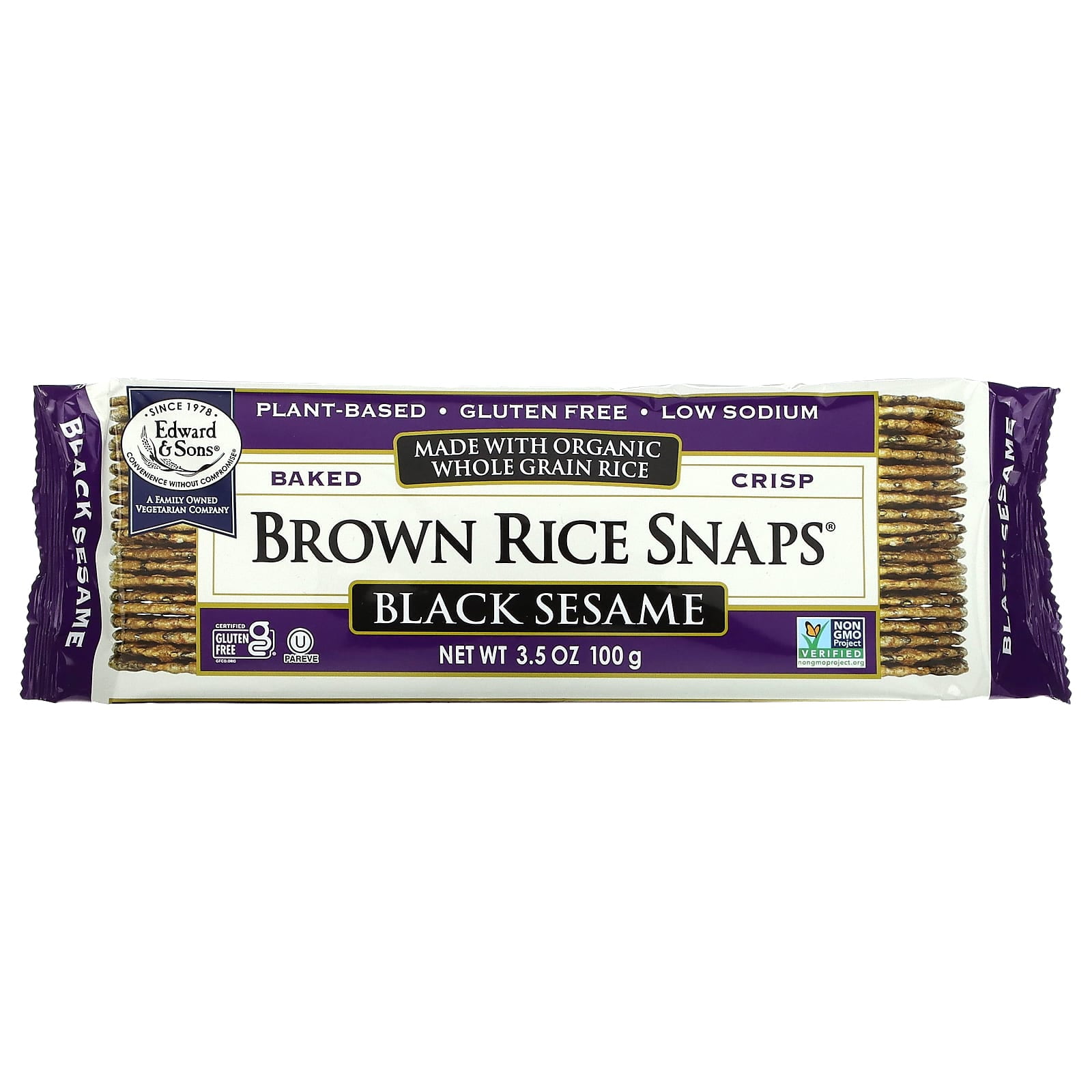 Edward & Sons, Baked Whole Grain Brown Rice Snaps, Black Sesame, 3.5 oz ...
