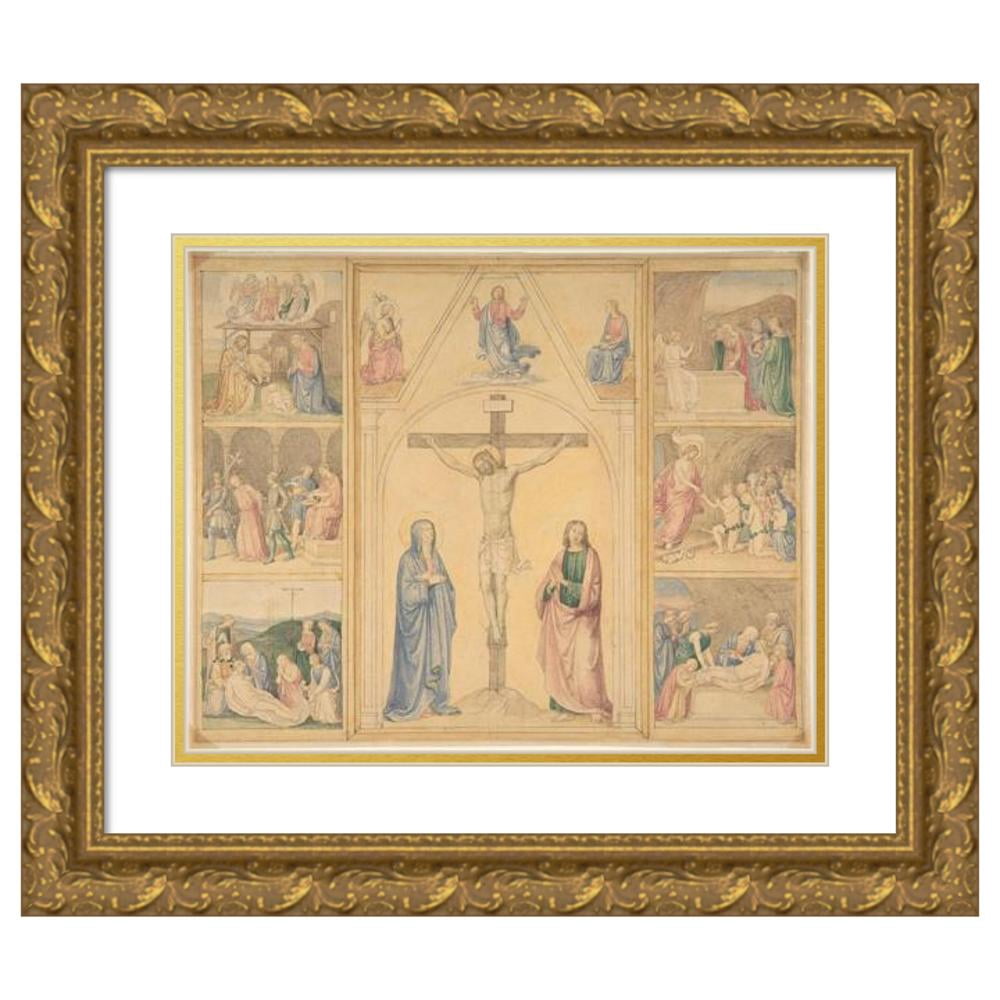 Edward Von Steinle 18x15 Gold Ornate Wood Frame and Double Matted ...