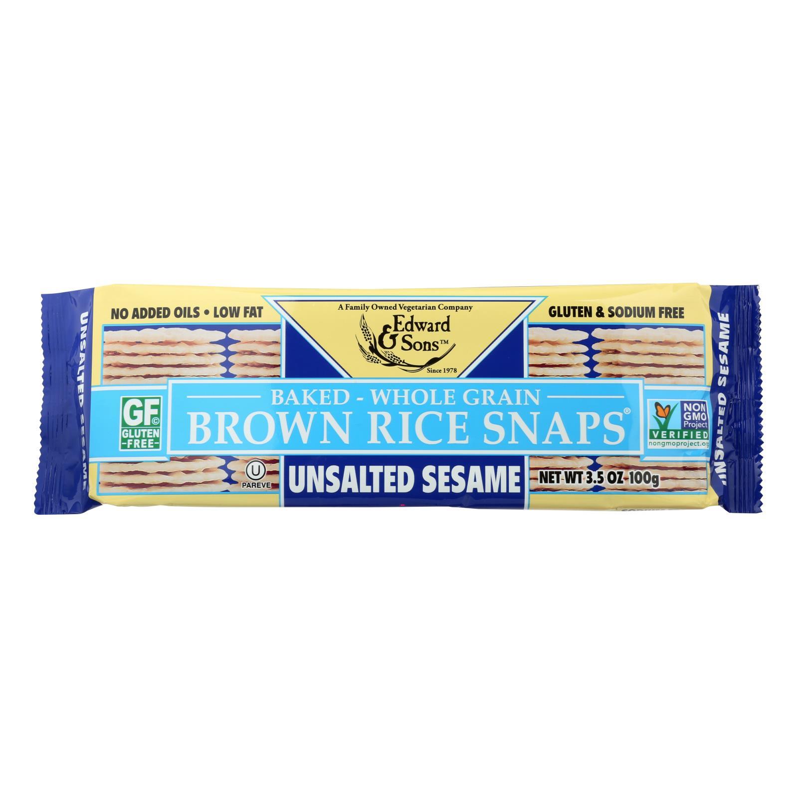 Edward and Sons Brown Rice Snaps - Unsalted Sesame - Case of 12 - 3.5 ...
