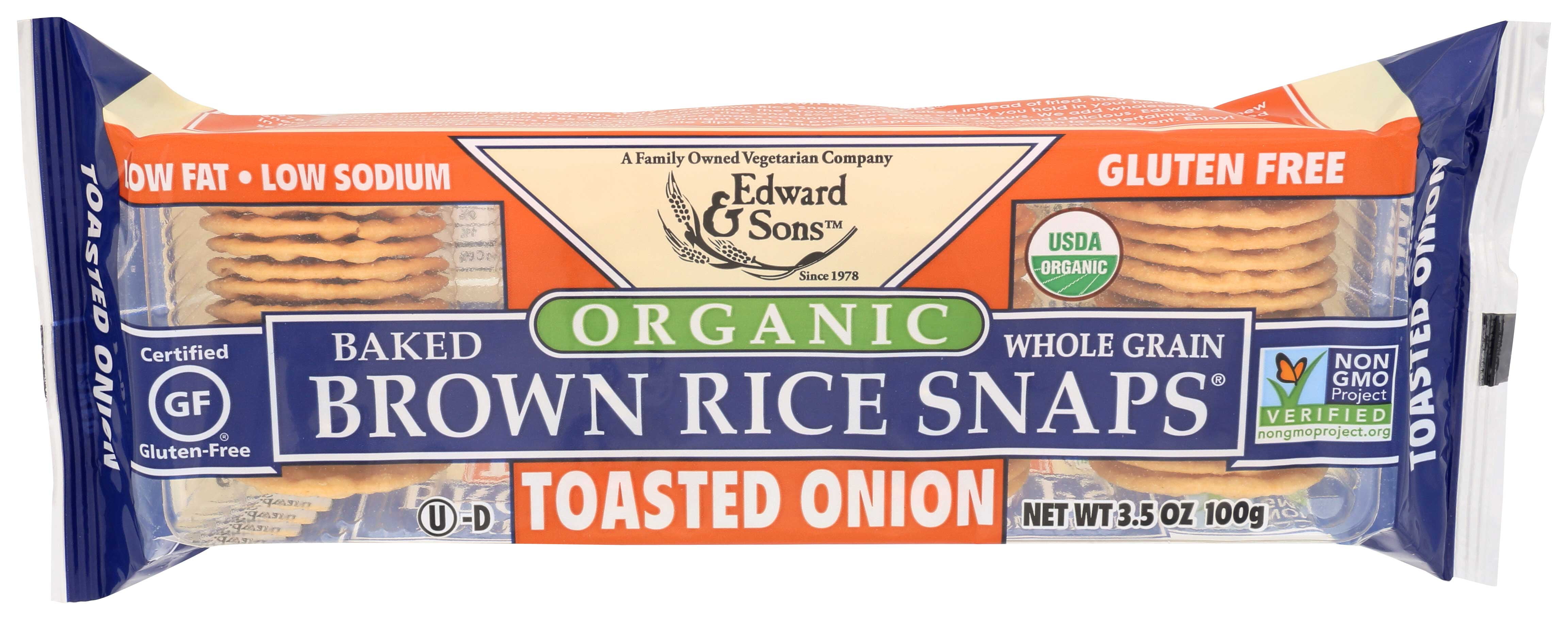 Edward and Sons Organic Brown Rice Onion Snap Cracker, 3.5 Ounce -- 12 ...